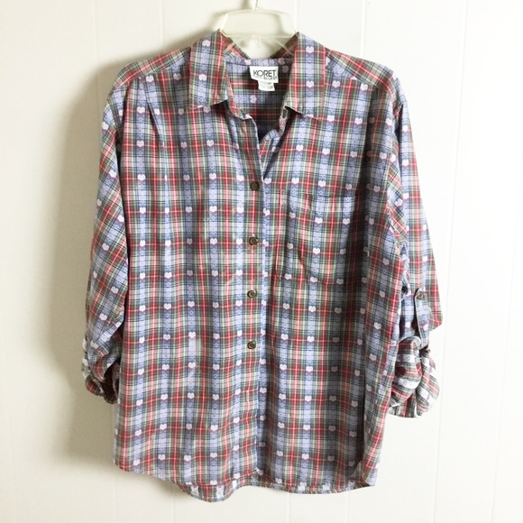 Koret | Tops | Vintage Koret City Blues Button Down Top Red Blue With ...